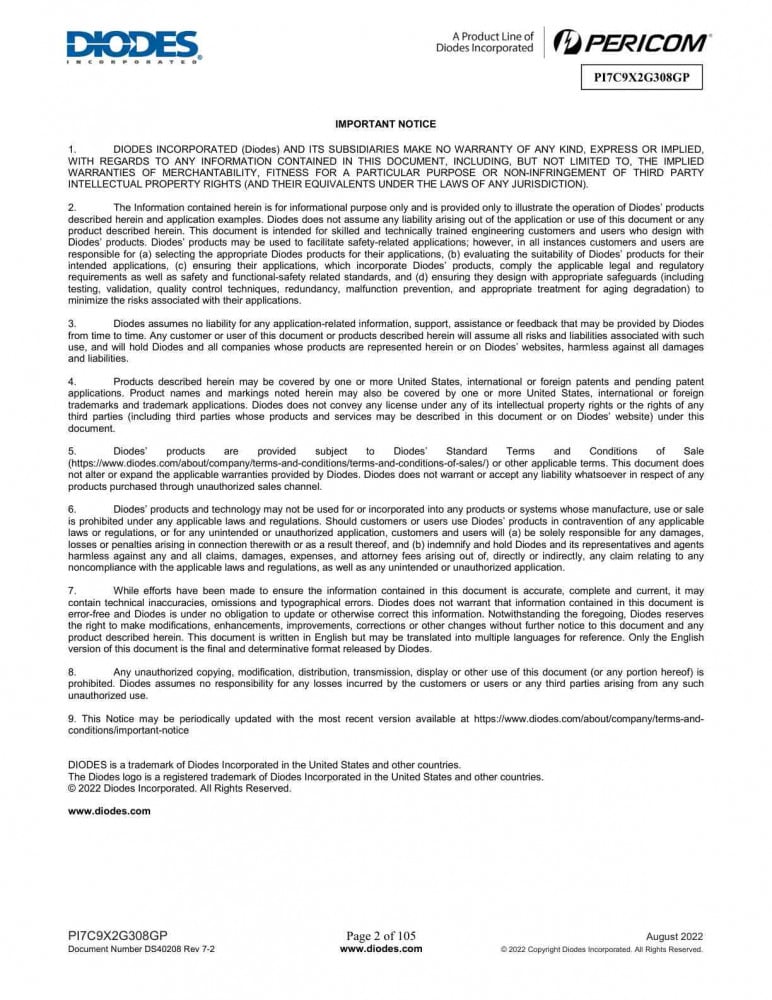 PI7C9X2G308GP datasheet page 2