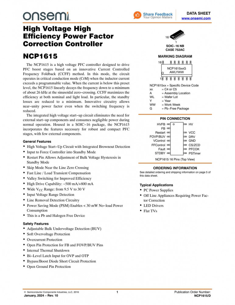 NCP1615 datasheet preview, page 1