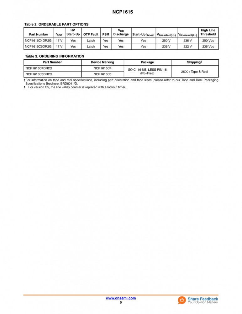 NCP1615 datasheet preview, page 5