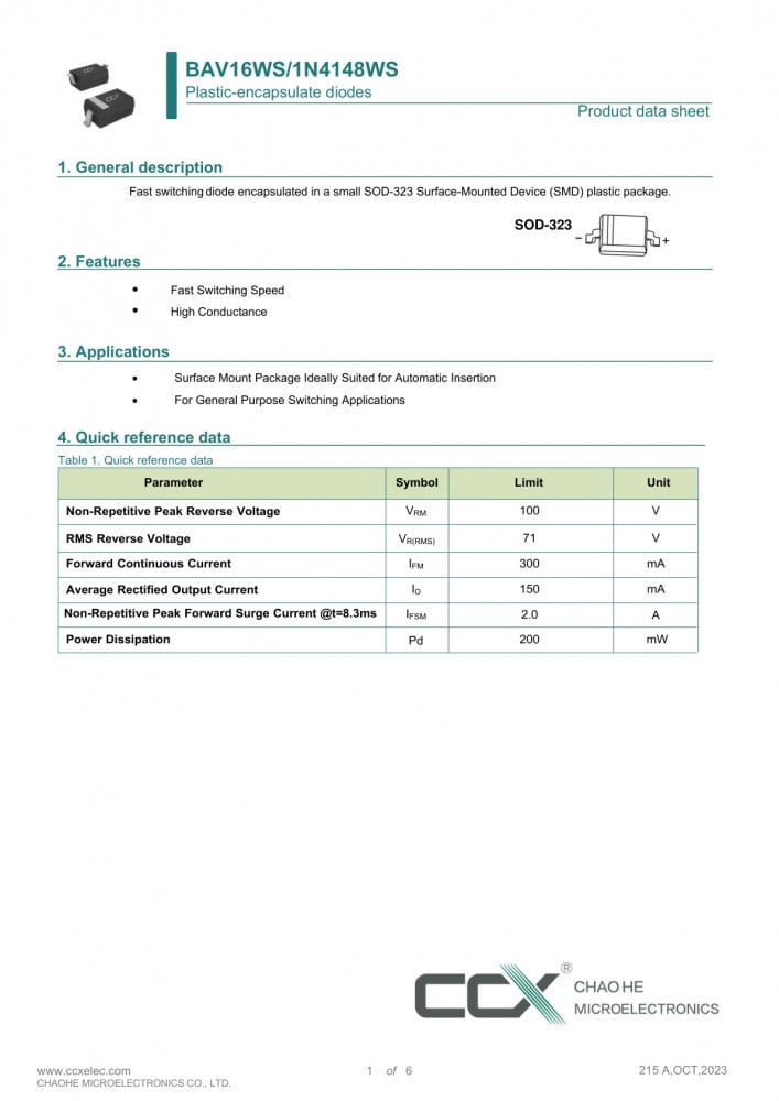 1N4148WS datasheet page 1