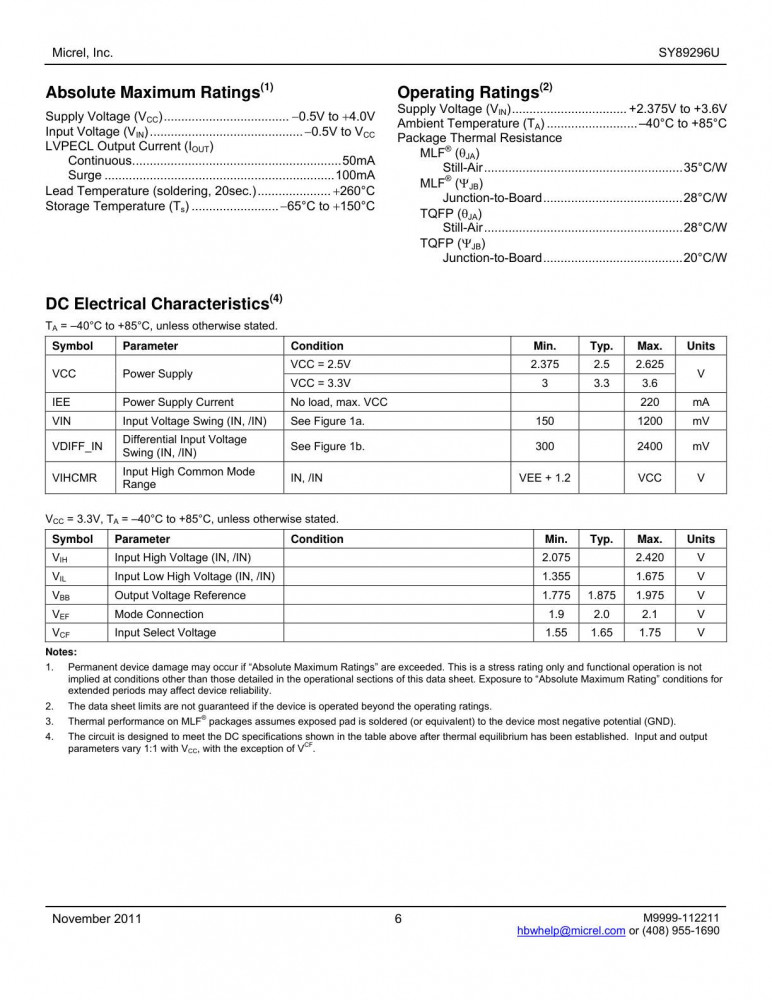 SY89296UTG datasheet page 6