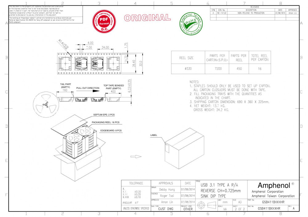 Amphenol GSB411B34HR technical drawing page 2