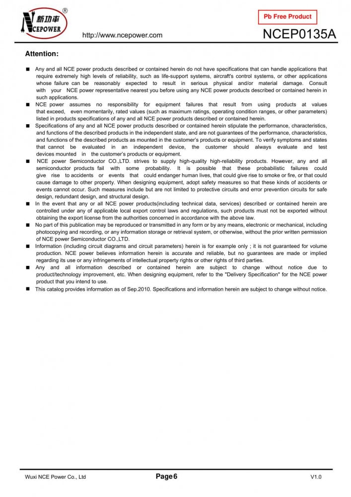 NCEP0135A datasheet page 6