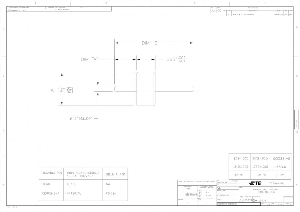 TE Connectivity 1055331-1 controlled drawing preview
