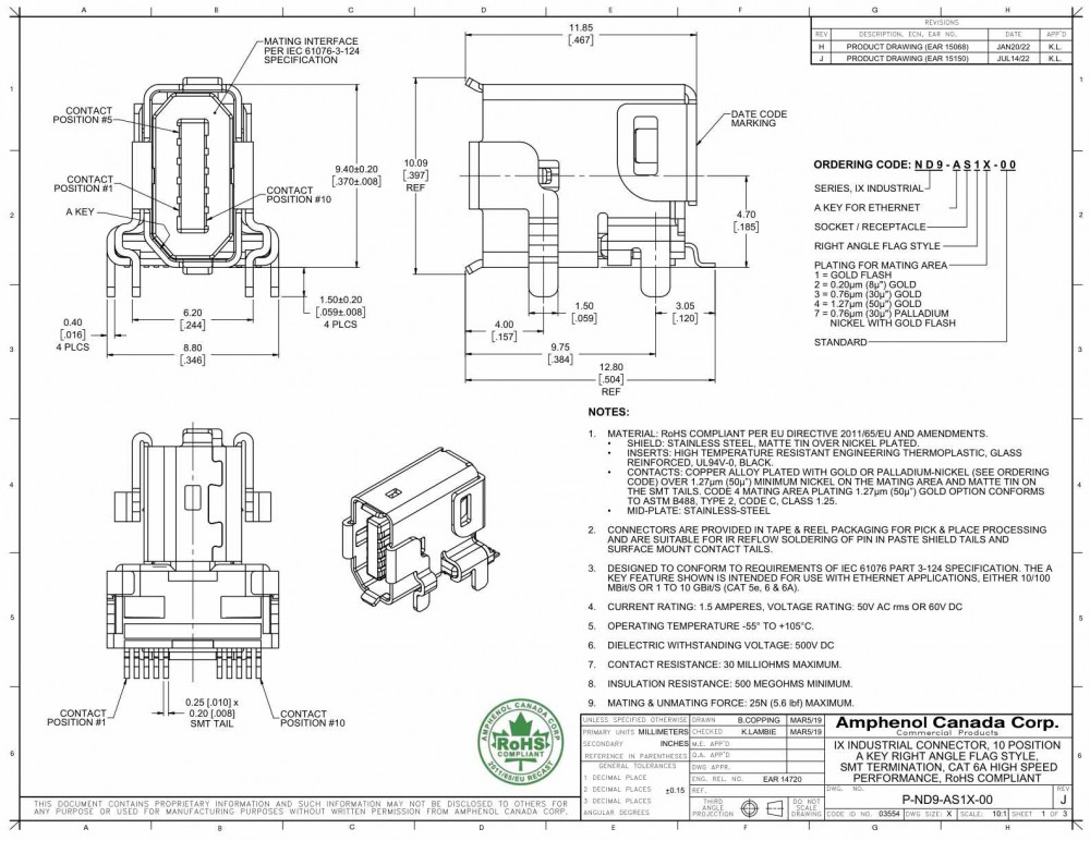 Amphenol ND9-AS14-00 product drawing page 1