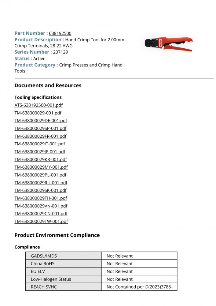 Tooling document image 1 for MOLEX 638192500