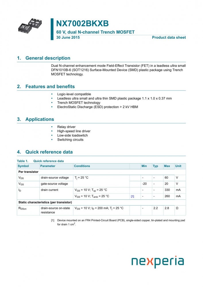 NX7002BKXBZ datasheet page 1