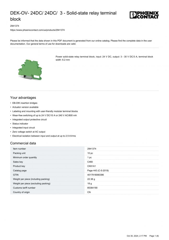 Phoenix Contact 2941374 document page 1