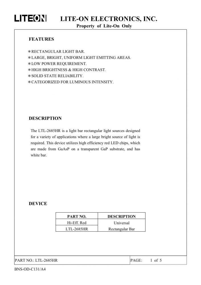 LTL-2685HR datasheet page 1