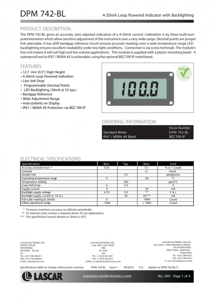 DPM 742-BL technical document page 1
