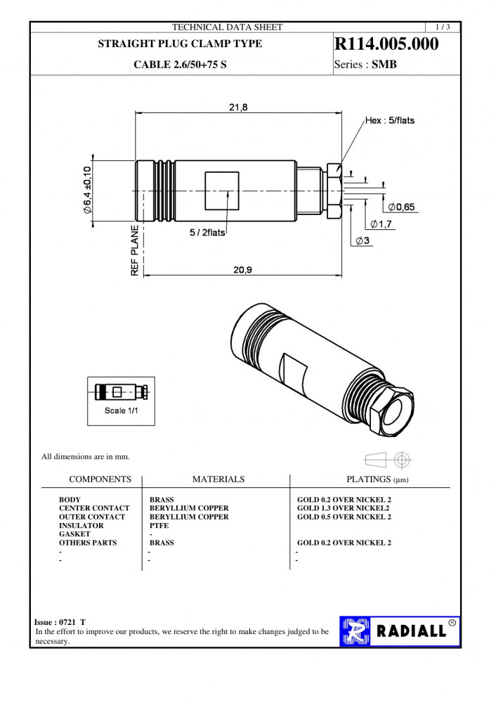 Radiall R114005000 product datasheet page 1