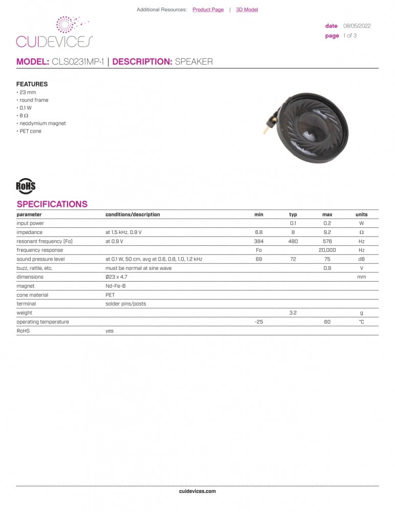 CLS0231MP-1 datasheet page 1