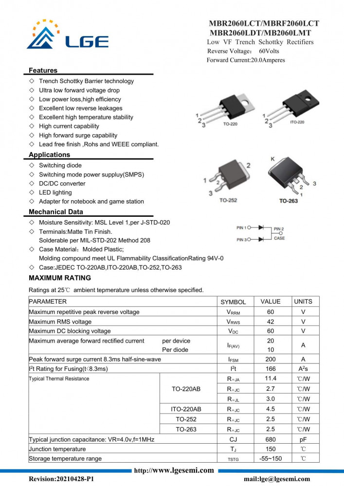 MBR2060LCT datasheet page 1