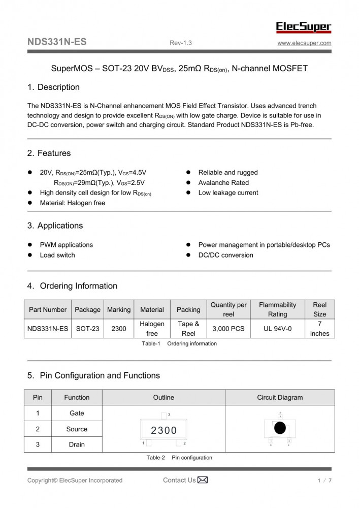 NDS331N-ES datasheet page 1