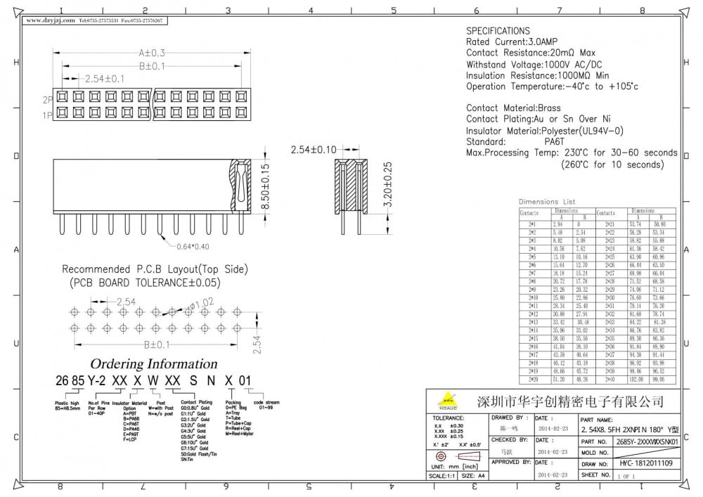 HOAUC 2685Y connector engineering drawing