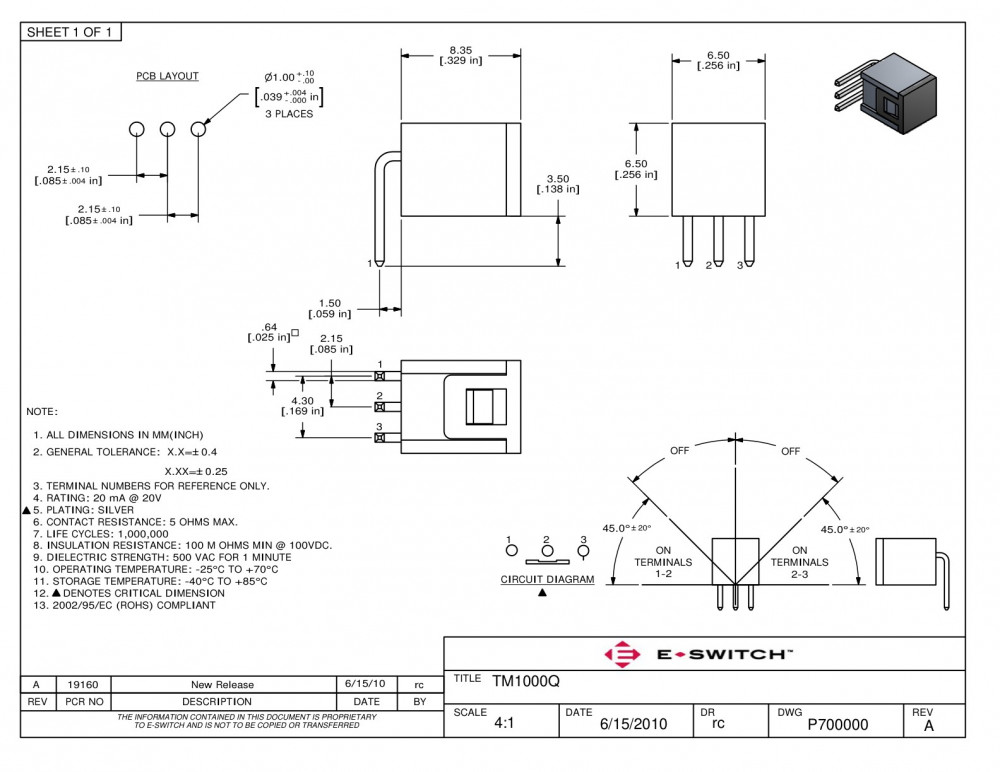 E-Switch TM1000Q technical drawing preview