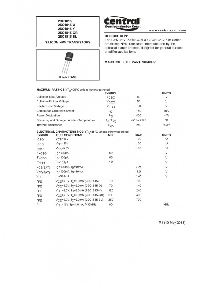 2SC1815 PBFREE datasheet page 1
