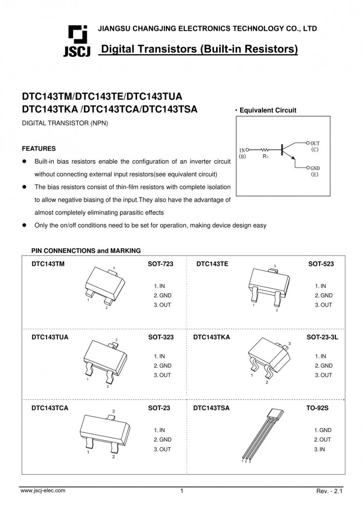 DTC143TUA datasheet page 1