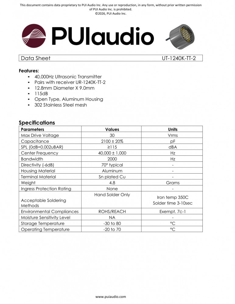 UT-1240K-TT-2 datasheet page 1