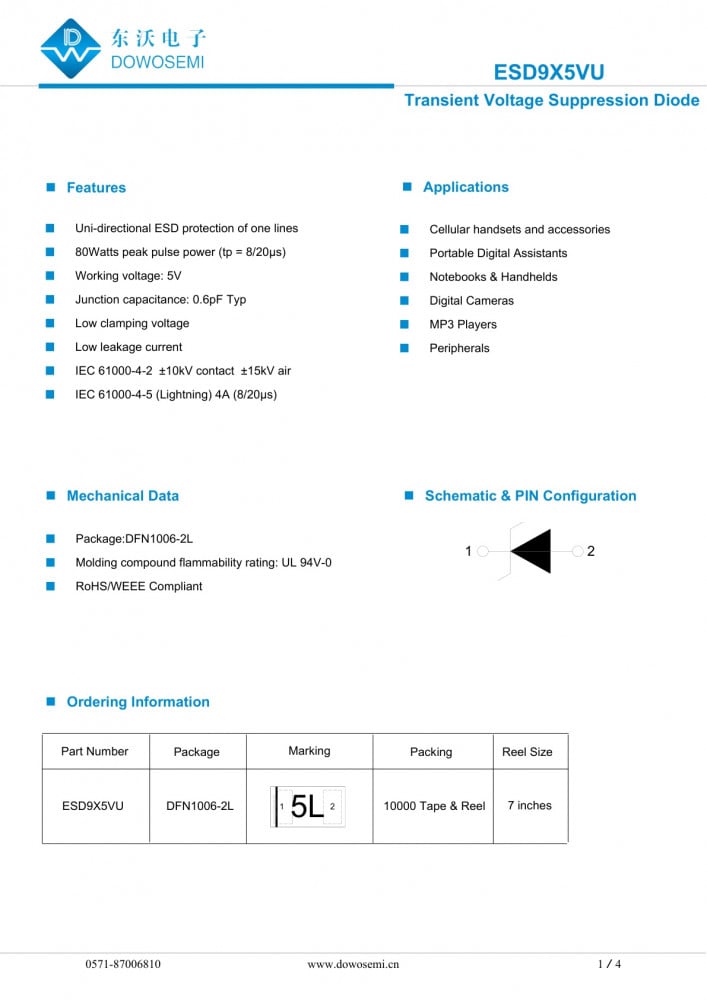 ESD9X5VU datasheet page 1