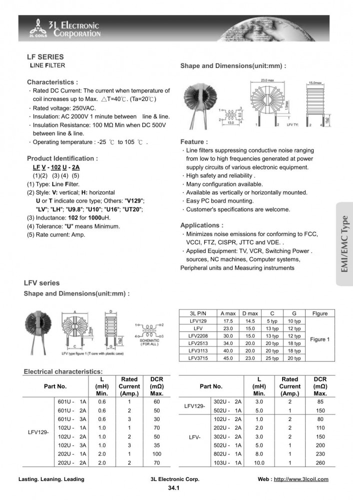 3L COILS LF series line-filter technical drawing page