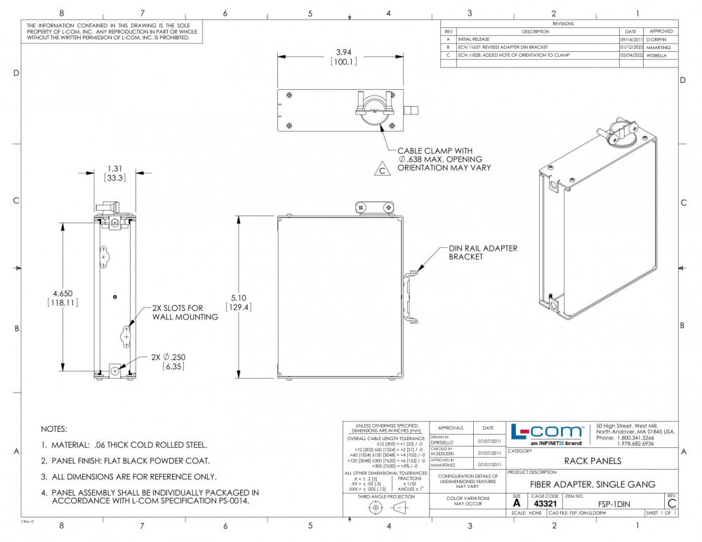 L-com FSP-1DIN engineering drawing