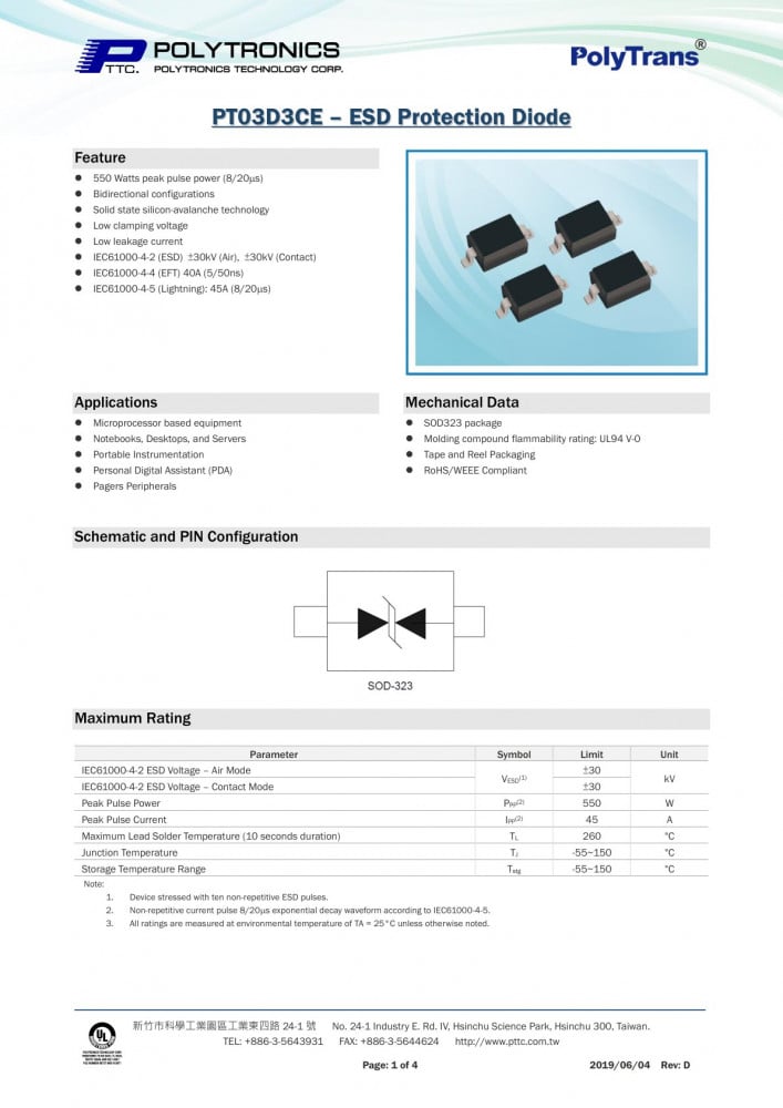 PT03D3CE datasheet page 1
