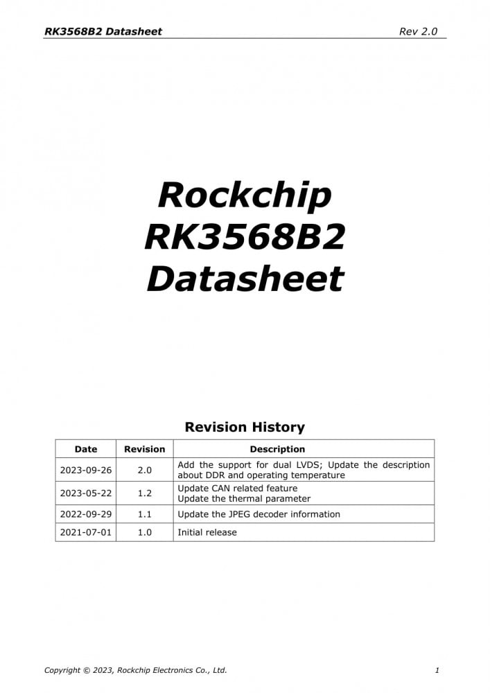 RK3568B2 datasheet page 1