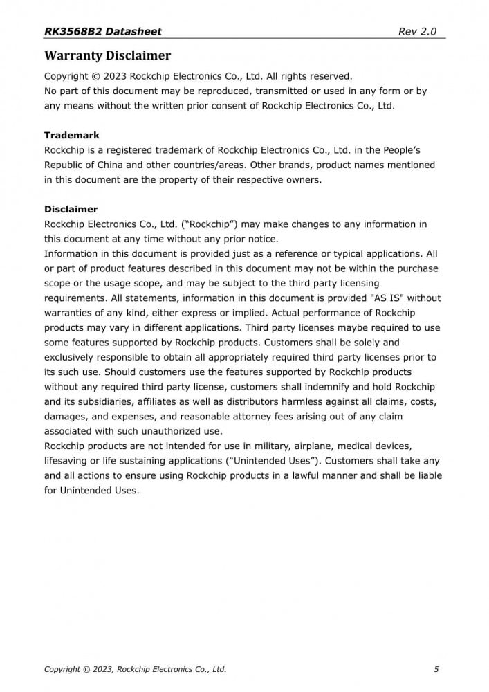 RK3568B2 datasheet page 5