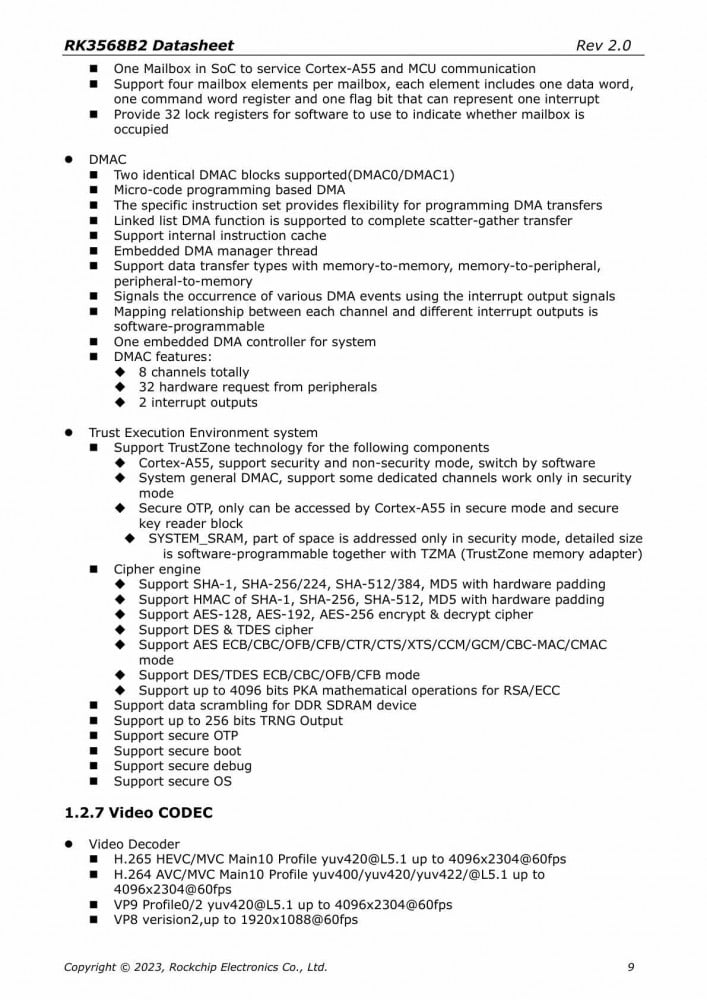 RK3568B2 datasheet page 9