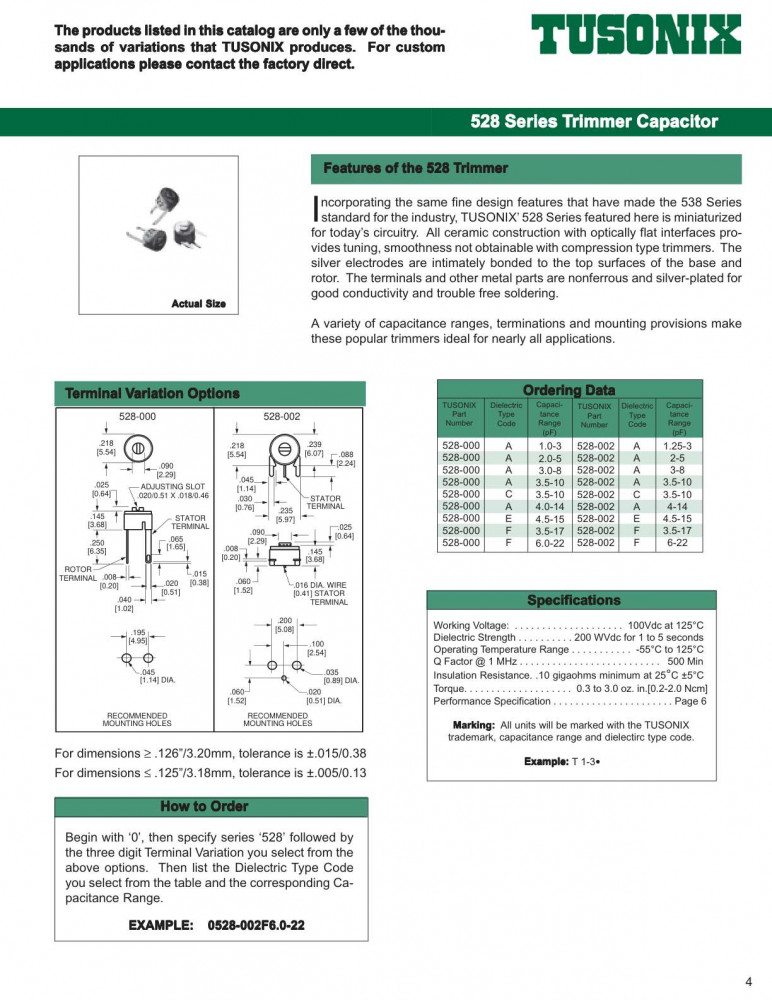 Tusonix trimmer capacitor datasheet page 4