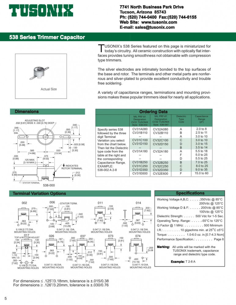 Tusonix trimmer capacitor datasheet page 5