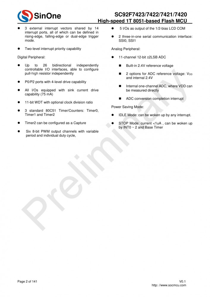 SC92F7421 document preview, page 2