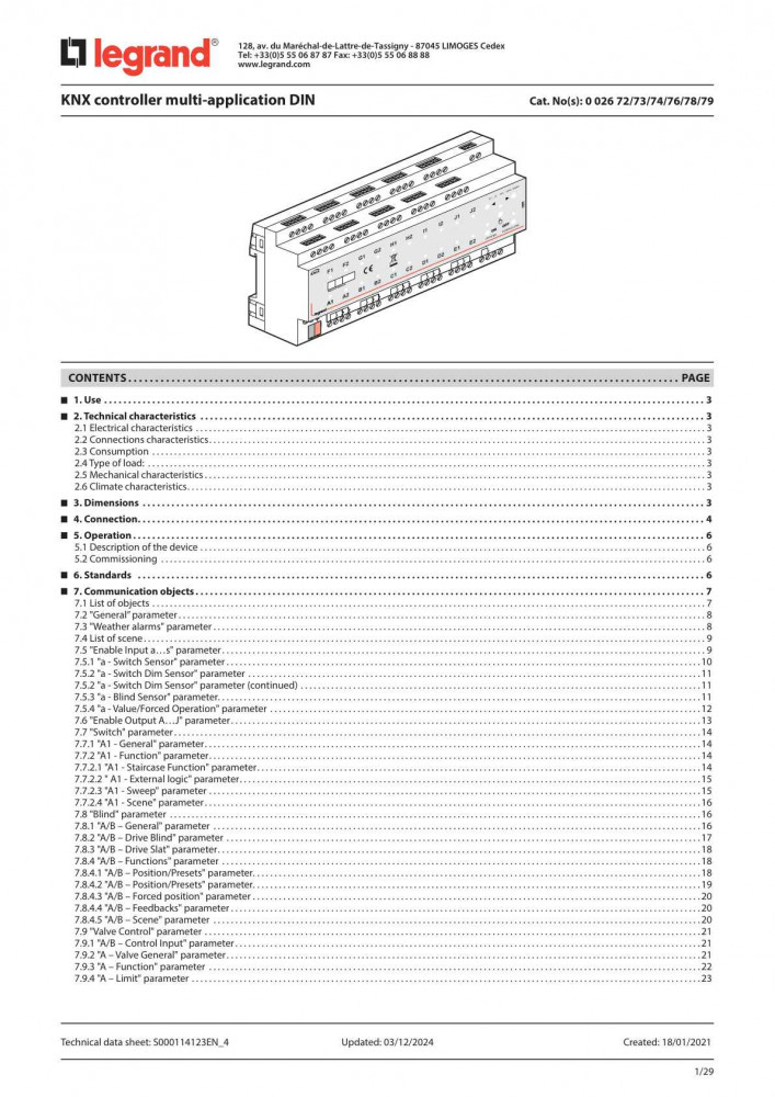 Legrand RCU technical document, page 1