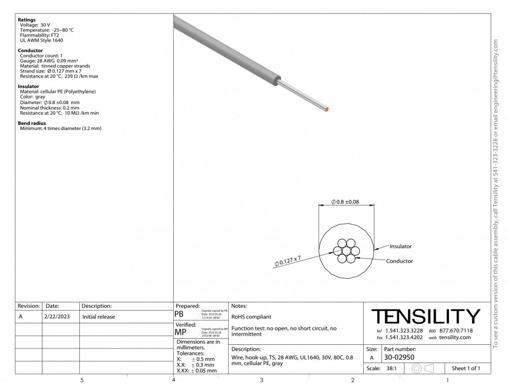 Tensility International 30-02950 product drawing and specification sheet