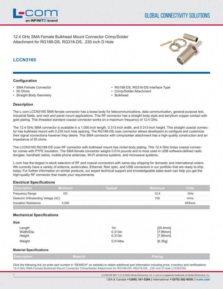 LCCN3165 product documentation page 1
