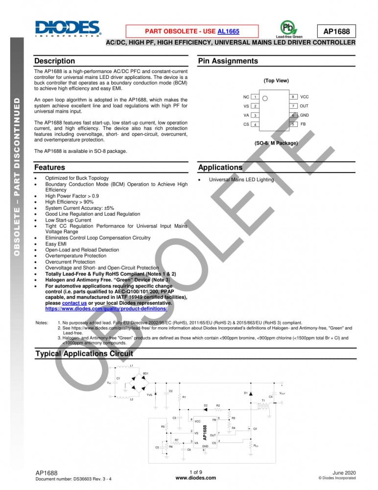 AP1688MTR-G1 datasheet page 1