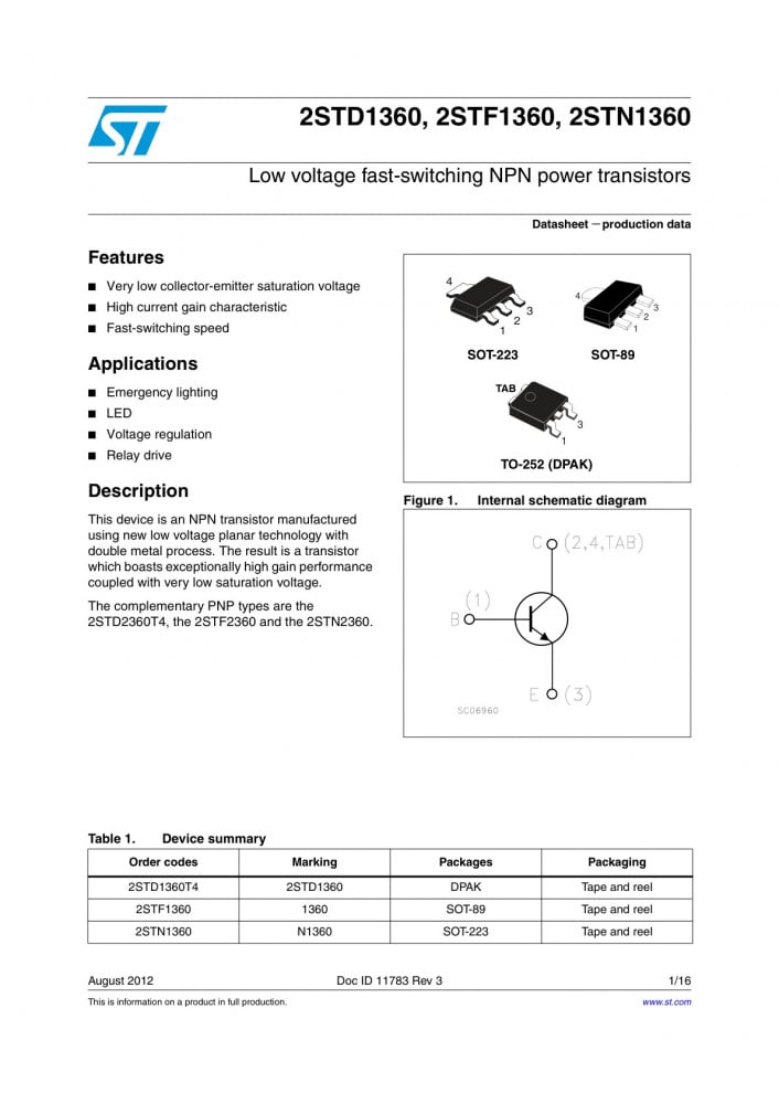 2STN1360 datasheet page 1