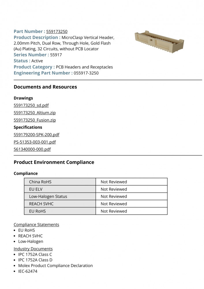 MOLEX 559173250 document preview, page 1