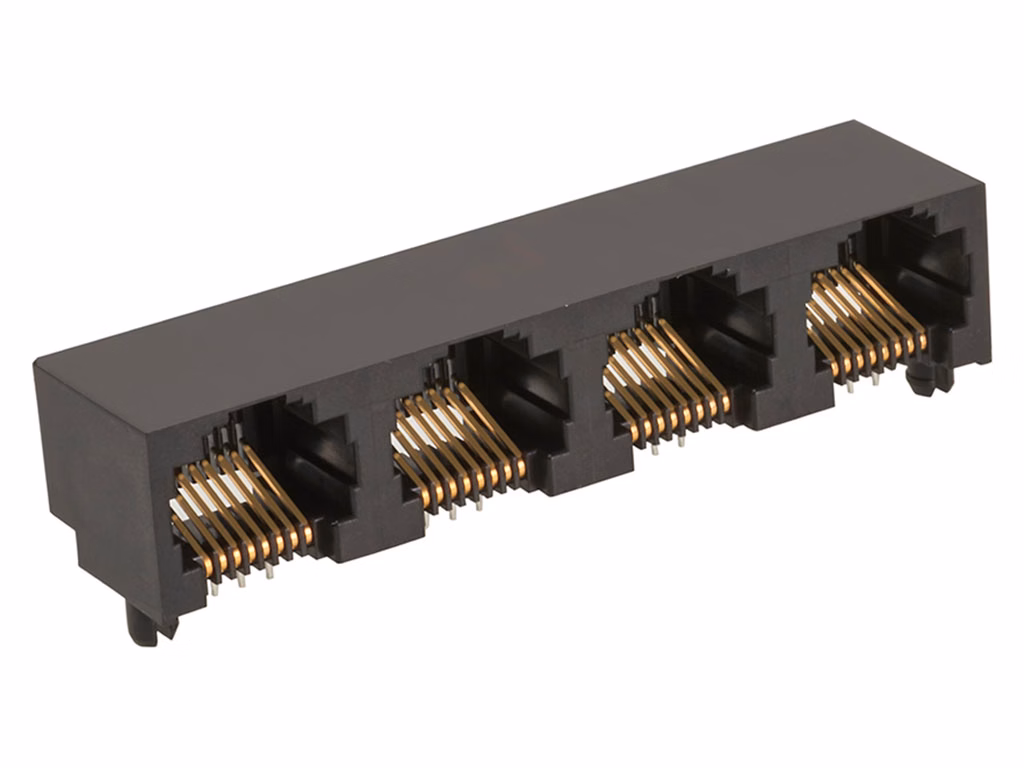Modular Jack, Right-Angle, Low Profile, Inverted, 6/6, 4 Ports