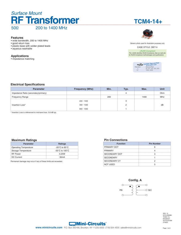 TCM4-14+ technical specification page 1