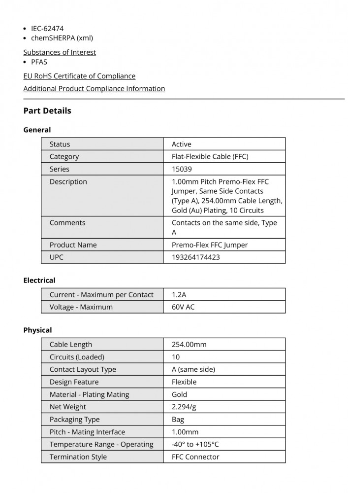 MOLEX 1.00 mm pitch FFC family specification, page 2