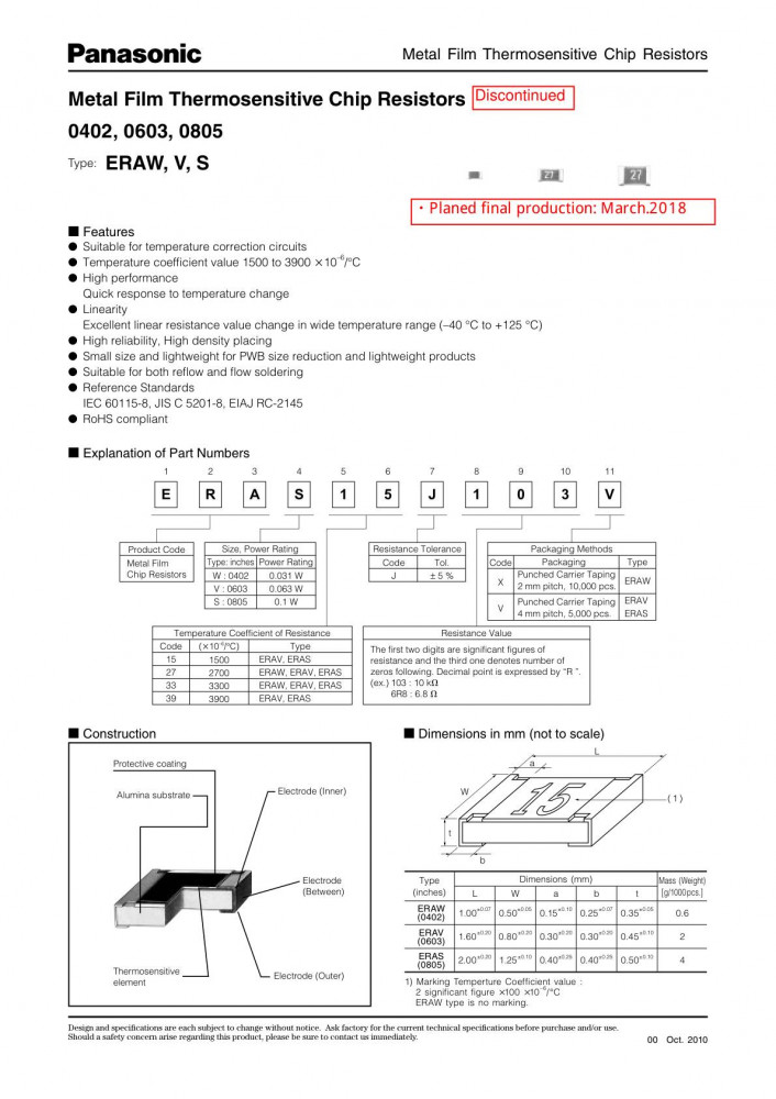 ERA-V27J471V technical document page 1