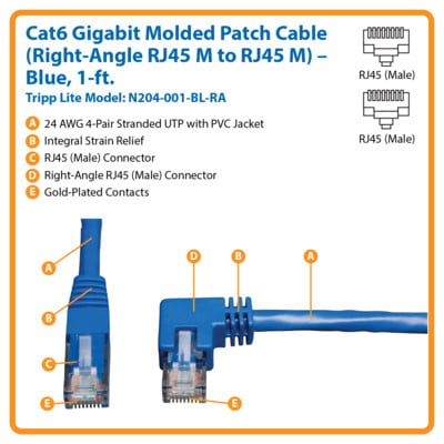 EATON N204-001-BL-RA Modular Ethernet Cable (RJ45, RJ11) for sale