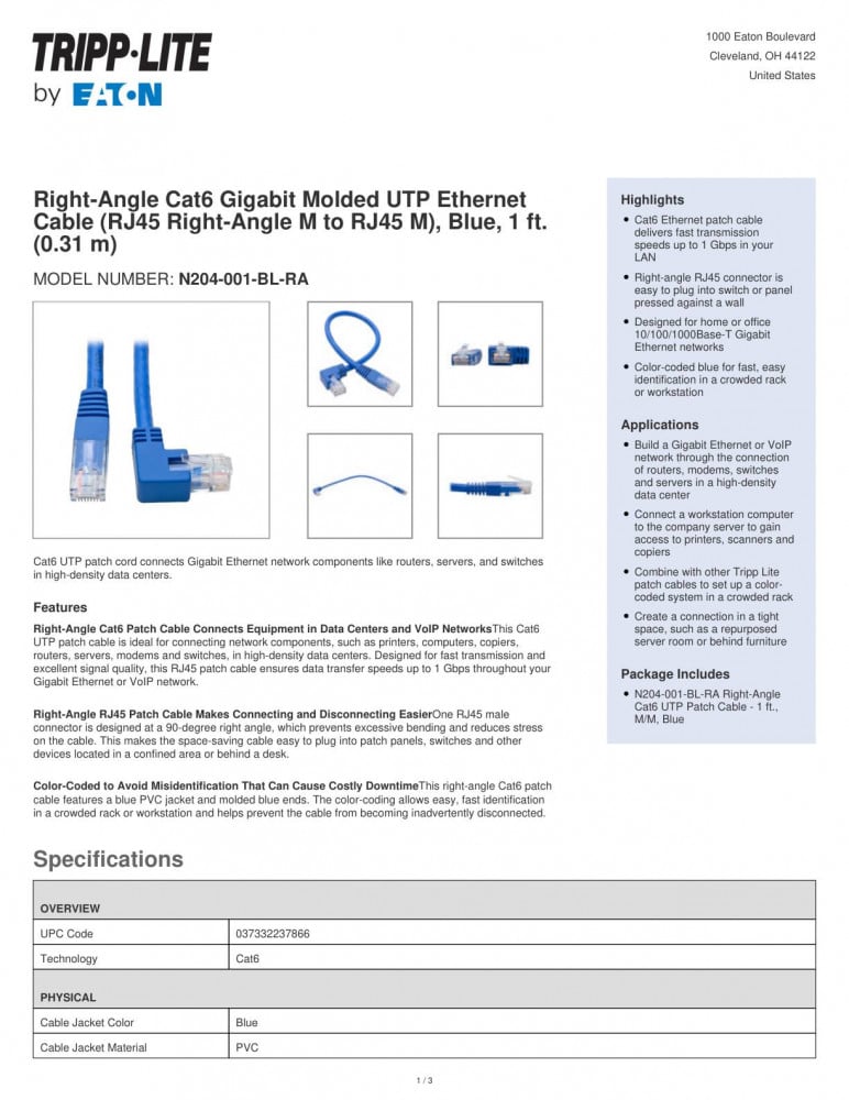 N204-001-BL-RA technical document page 1