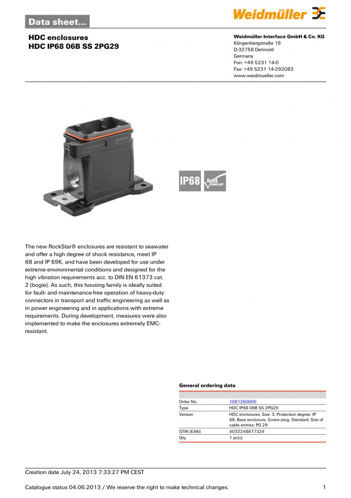 WEIDMULLER 1081260000 technical document page 1