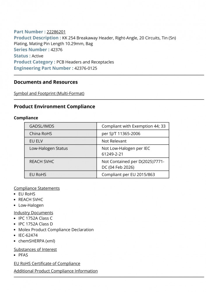 MOLEX 22286201 document preview, page 1