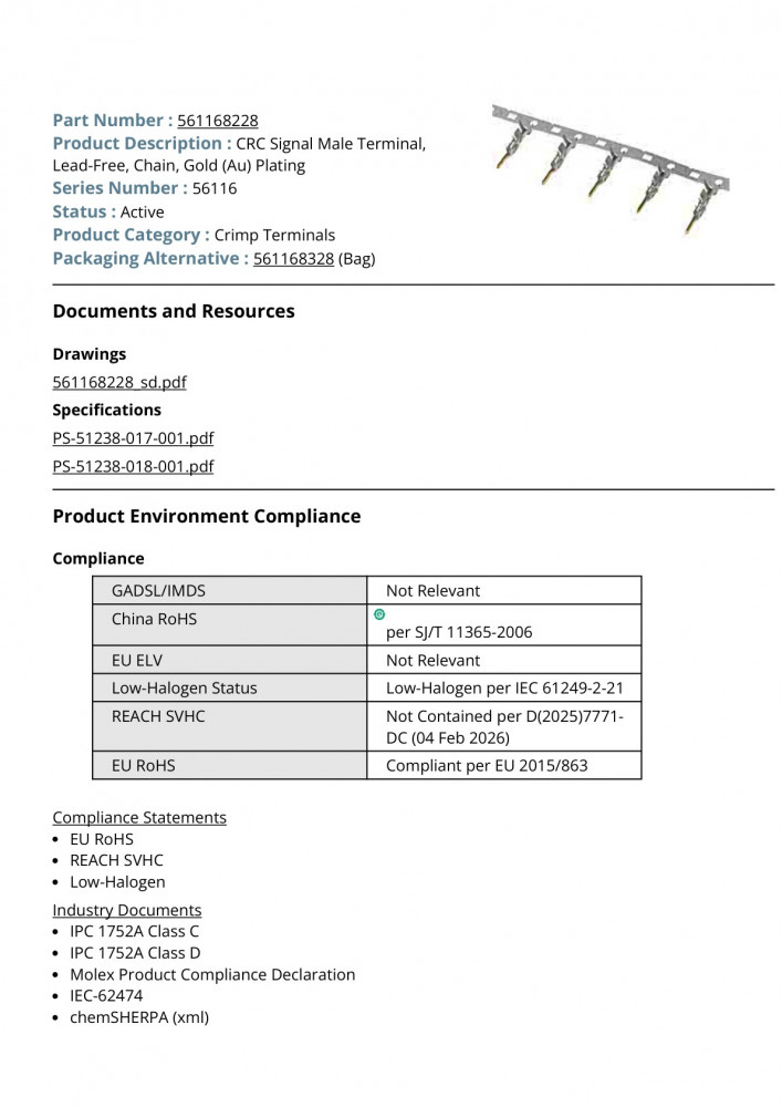 MOLEX 561168228 technical document preview, page 1