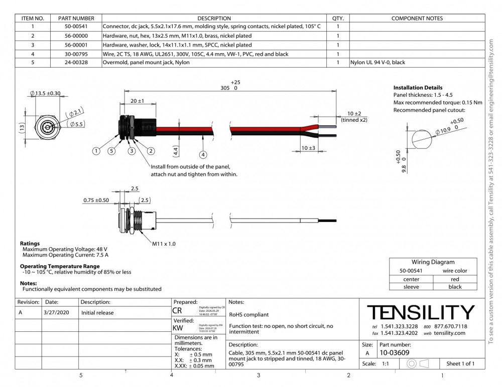 Tensility International 10-03609 product drawing