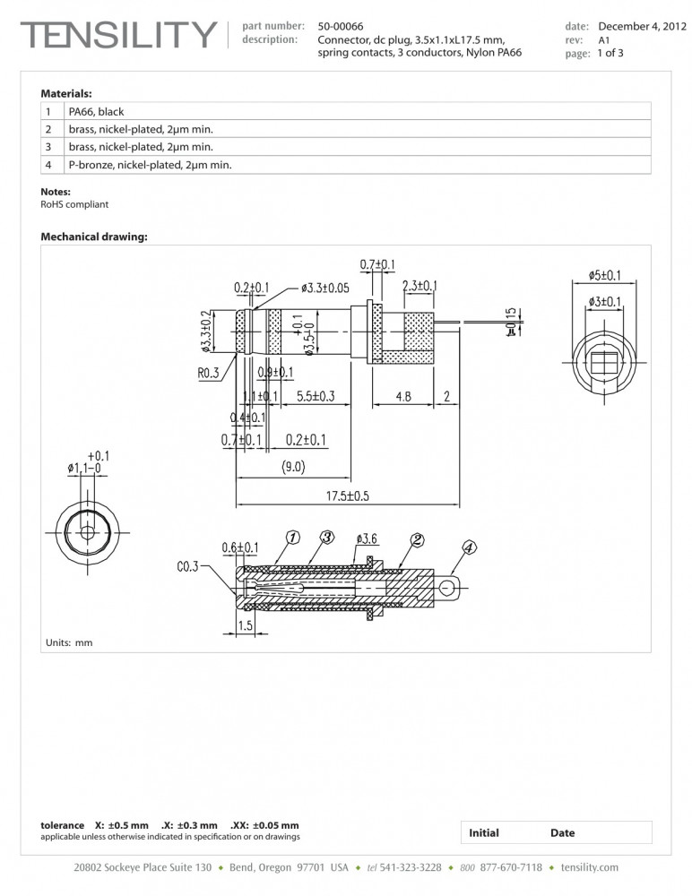 Tensility 50-00066 technical document page 1